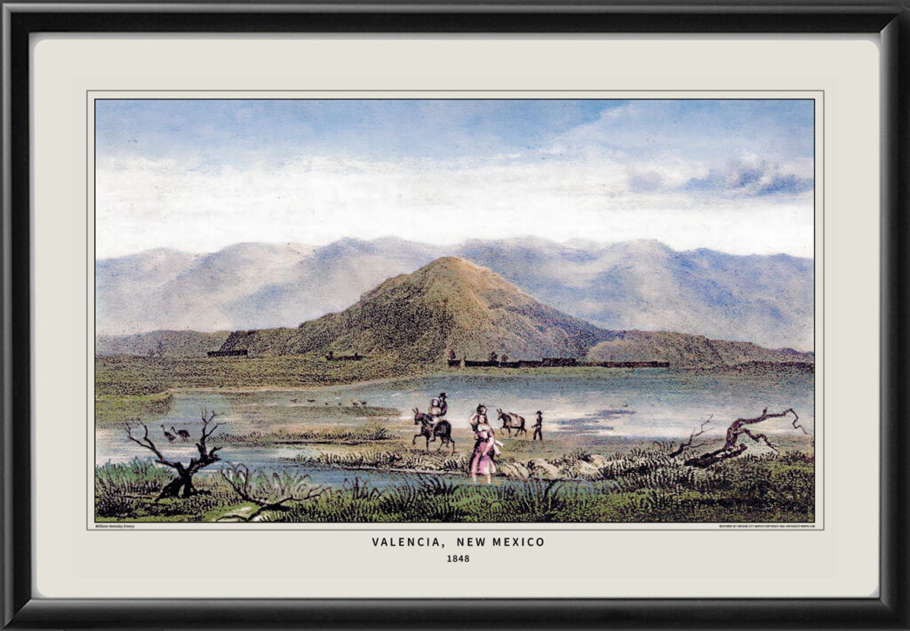 Valencia NM 1848 (Color) Restored Bird's Eye View | Vintage City Maps