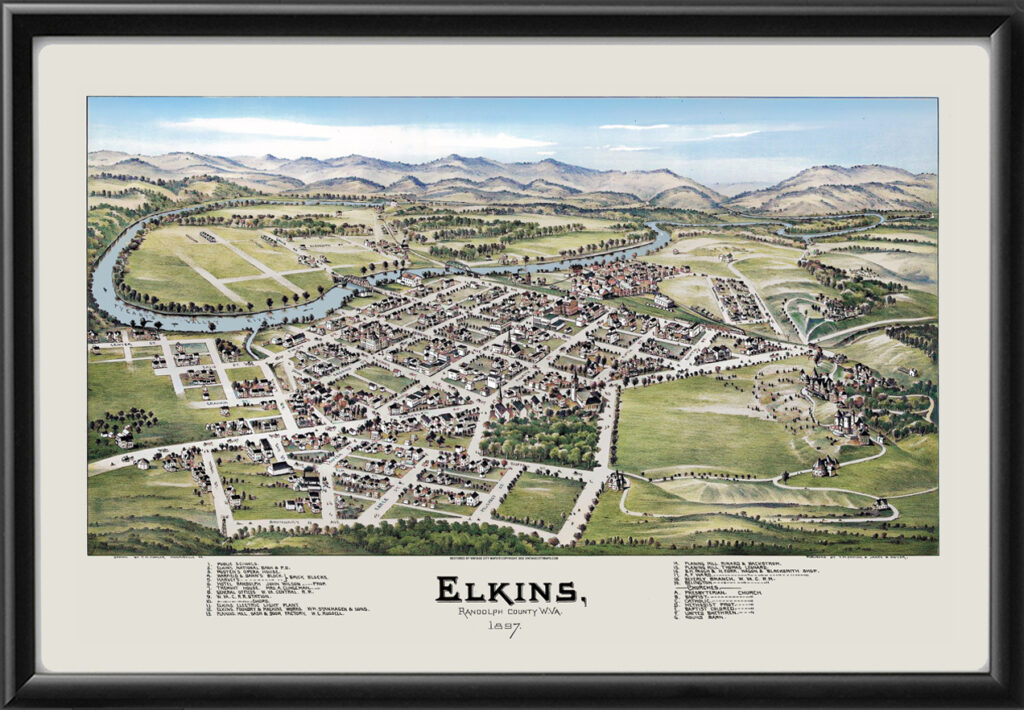 Restored Bird's Eye View of Elkins WV 1897 - Vintage City Maps