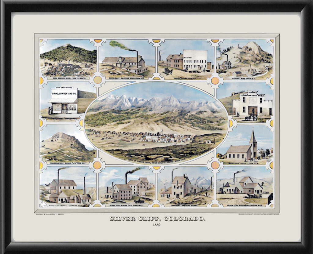 Silver Cliff, CO 1880 (Color) Restored Bird's Eye View | Vintage City Maps