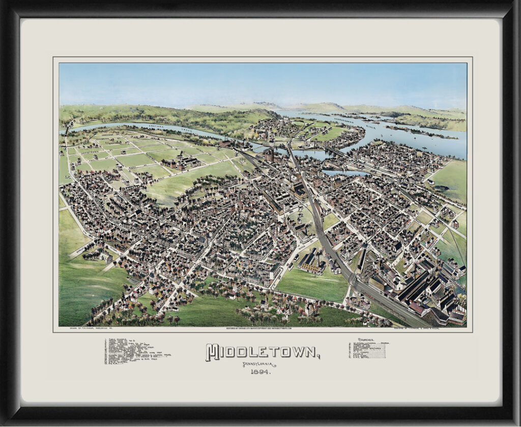Middletown PA 1894 (Color) - Restored Bird's Eye View Map | Vintage ...