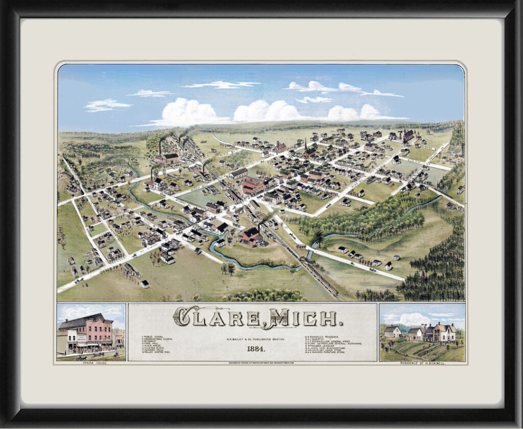 Clair MI 1844 - Vintage City Maps - Restored Bird's Eye View Maps