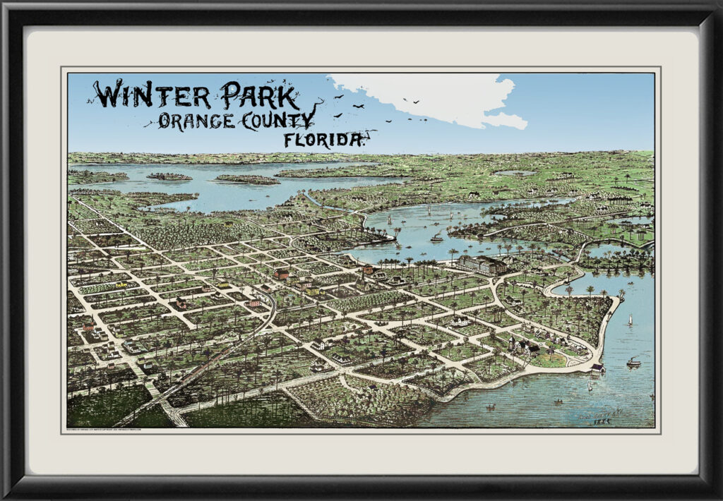 Vintage City Maps - Birdseye view of Winter Park, FL