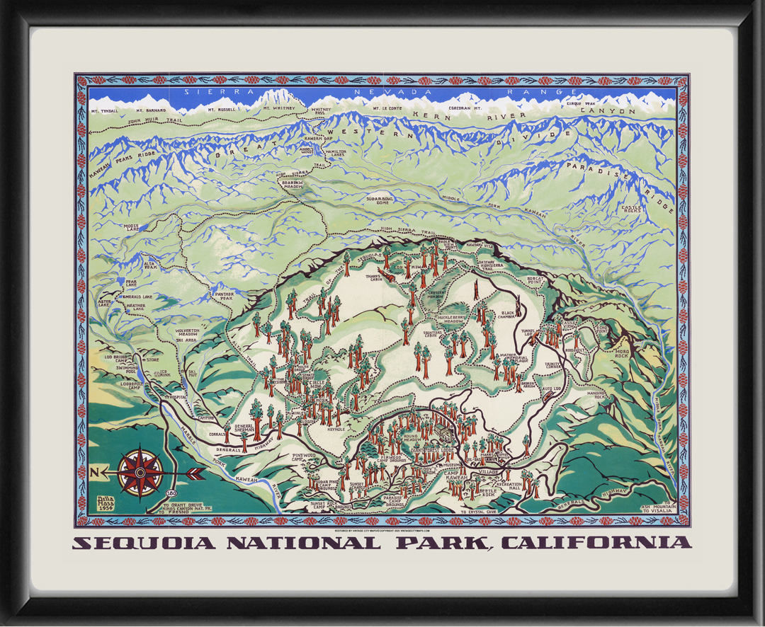 Sequoia National Park, California, 1954 Restored Map | Vintage City Maps