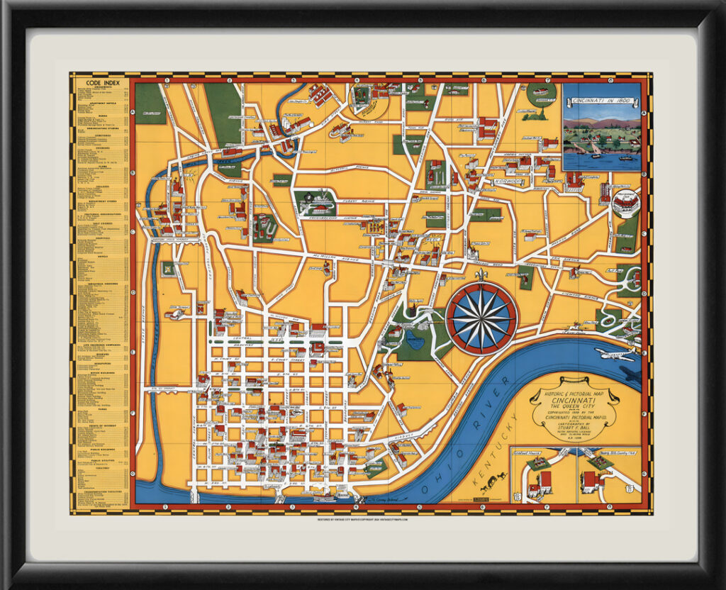 Cincinnati OH 1938 - Restored Pictorial Bird's Eye View Map | Vintage ...