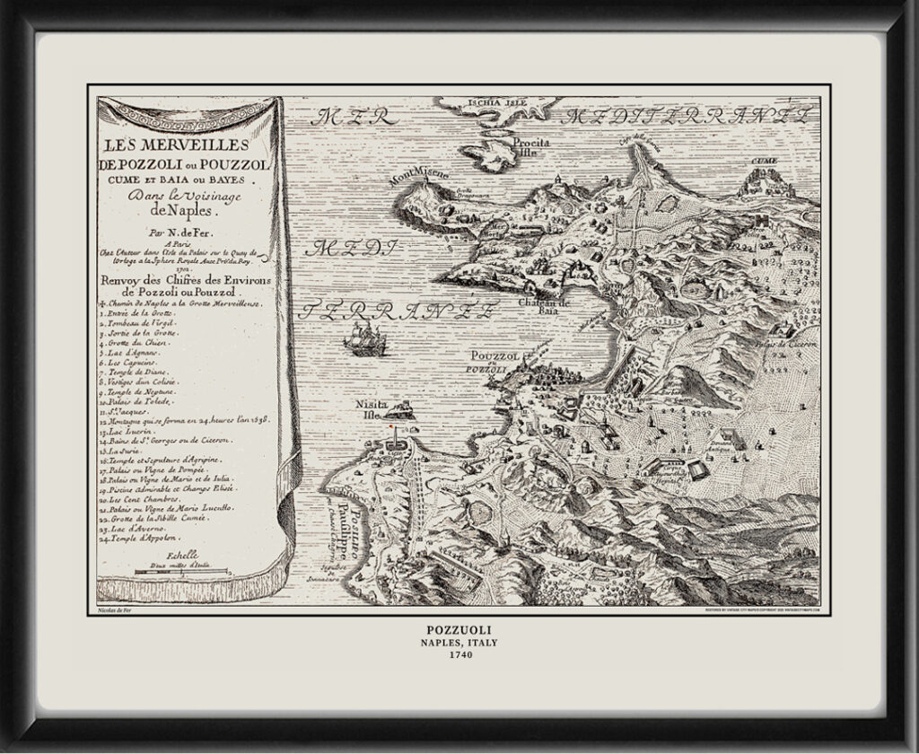 Pozzuoli - Naples Italy 1740 - Restored Bird's Eye View Map | Vintage ...