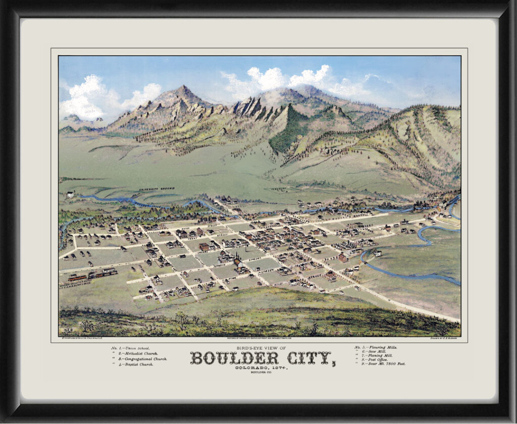 Boulder CO 1874 (Color) | Vintage City Maps - Restored Bird's Eye Views