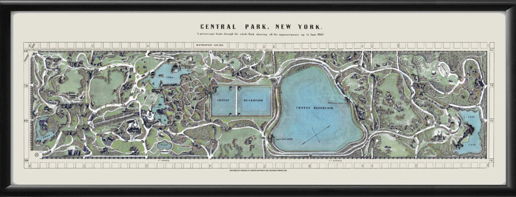 New York City NY - Central Park 1865 (Color) - Vintage City Maps