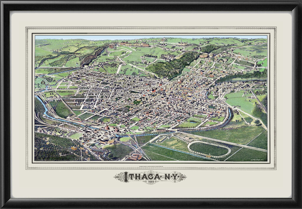 Restored bird's eye view map of Ithaca, New York, 1882 by by Lucien R ...