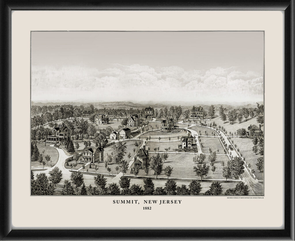 Summit, New Jersey, 1882 - Restored Bird's Eye View - Vintage City Maps