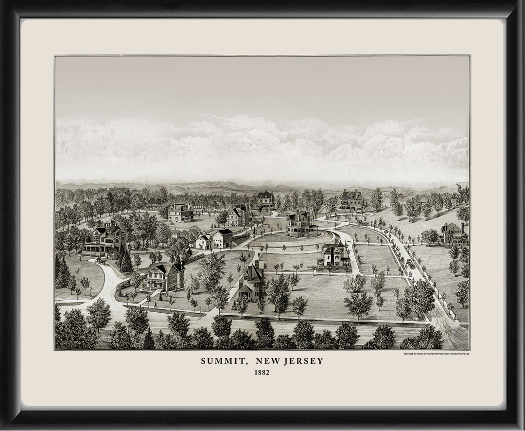 Summit, New Jersey, 1882 - Restored Bird's Eye View - Vintage City Maps
