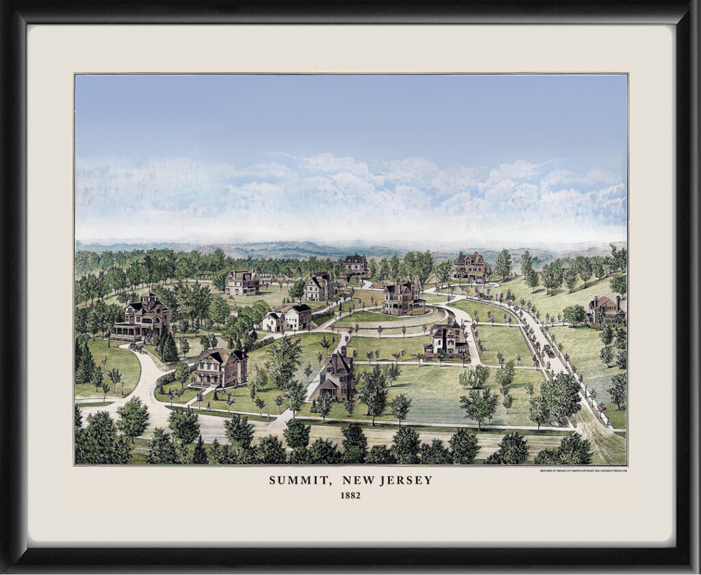 Summit, New Jersey, 1882 - Restored Bird's Eye View - Vintage City Maps
