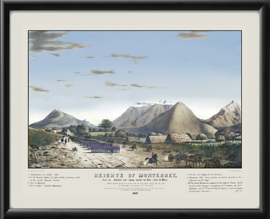 Monterrey Mexico 1847 - Restored Panoramic View | Vintage City Maps