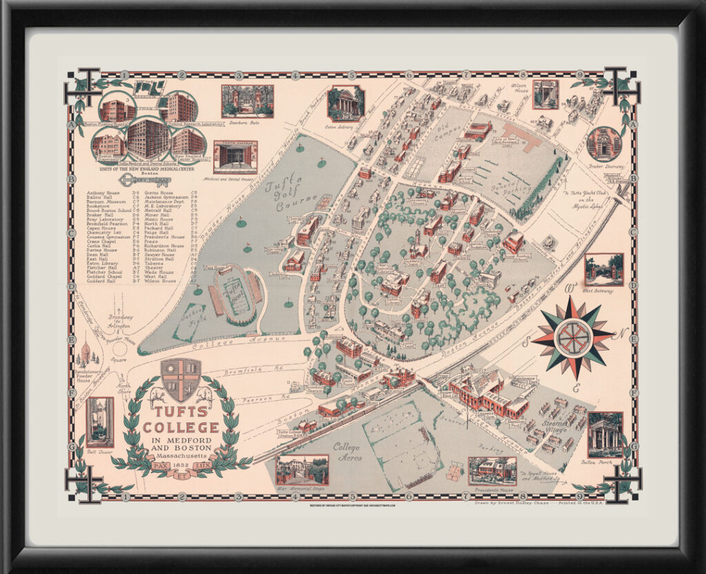 Tufts College MA 1852 - Restored Pictorial Bird's Eye View Map ...