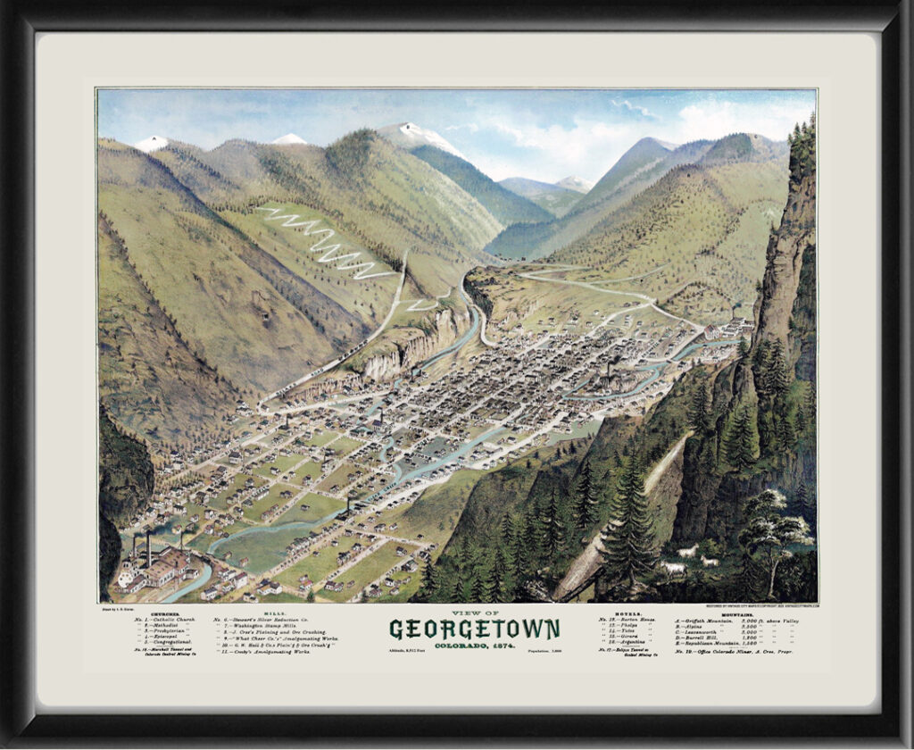 Georgetown CO 1874 (Color) - Restored Bird's Eye View Map | Vintage ...