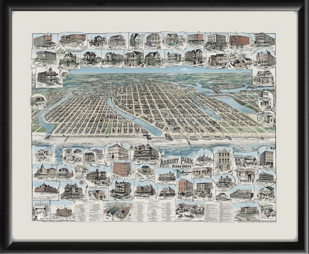 Asbury Park & Ocean Grove NJ 1897 (Color) - Restored Bird's Eye View