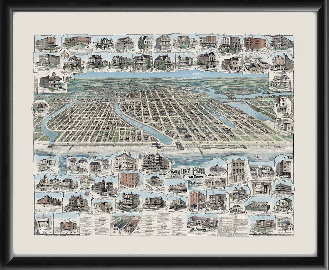 Asbury Park & Ocean Grove NJ 1897 (Color) - Restored Bird's Eye View
