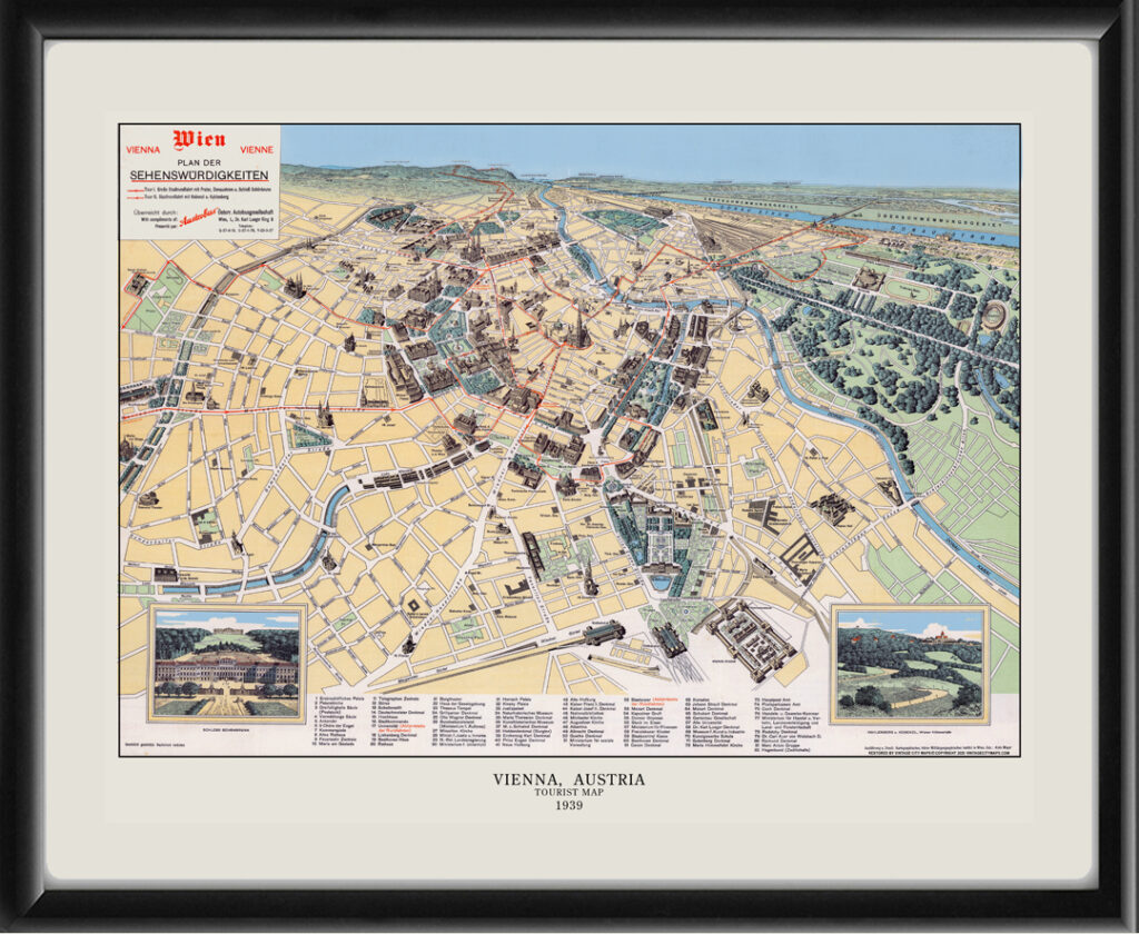 Vienna Austria 1939 - Restored Bird's Eye View Tourist Map | Vintage ...
