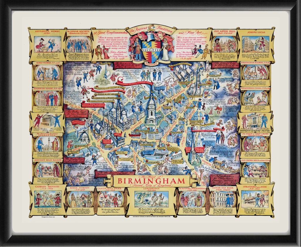Birmingham England 1940 - Restored Pictorial View Map | Vintage City Maps