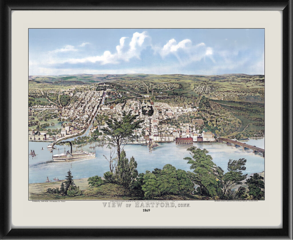 Hartford CT 1869 (Color) | Vintage City Maps - Restored Bird's Eye Views