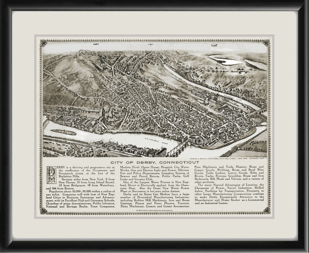 Derby & Shelton, CT 1898 - Restored Bird's-eye View Map