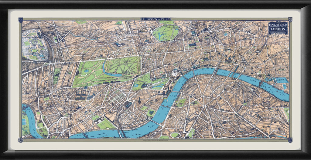 London England 1912 - Restored Bird's Eye View | Vintage City Maps