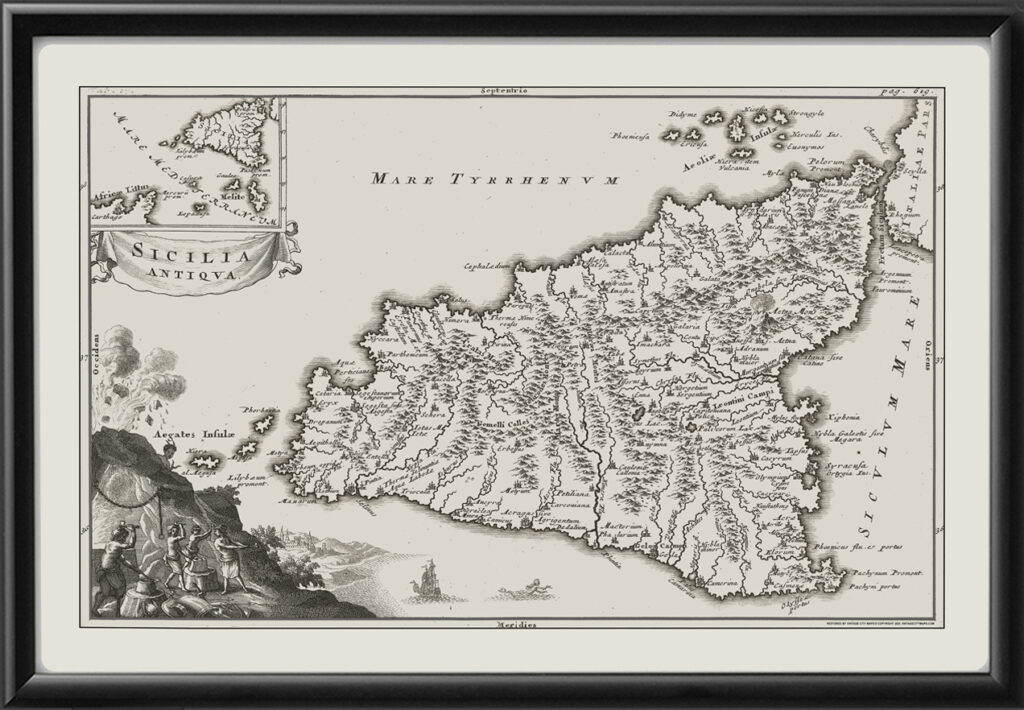 Sicily Italy 1686 - Restored Bird's Eye View Map | Vintage City Maps