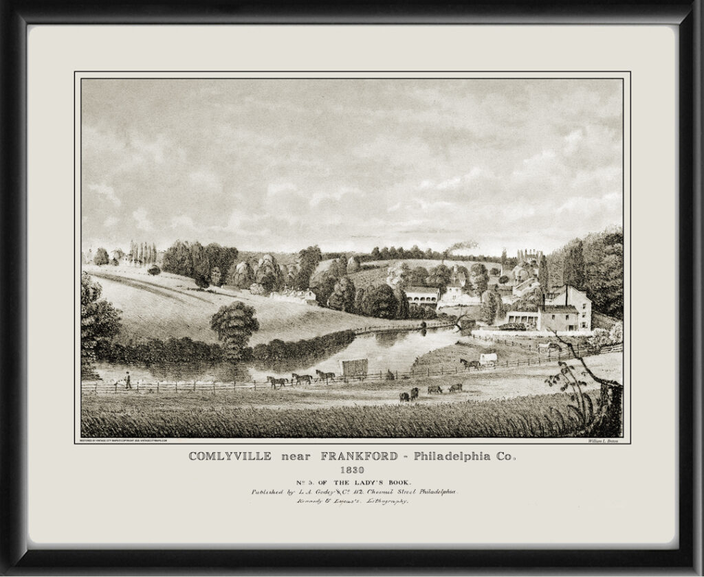 Philadelphia PA 1830 - Comlyville near Frankford - Restored View