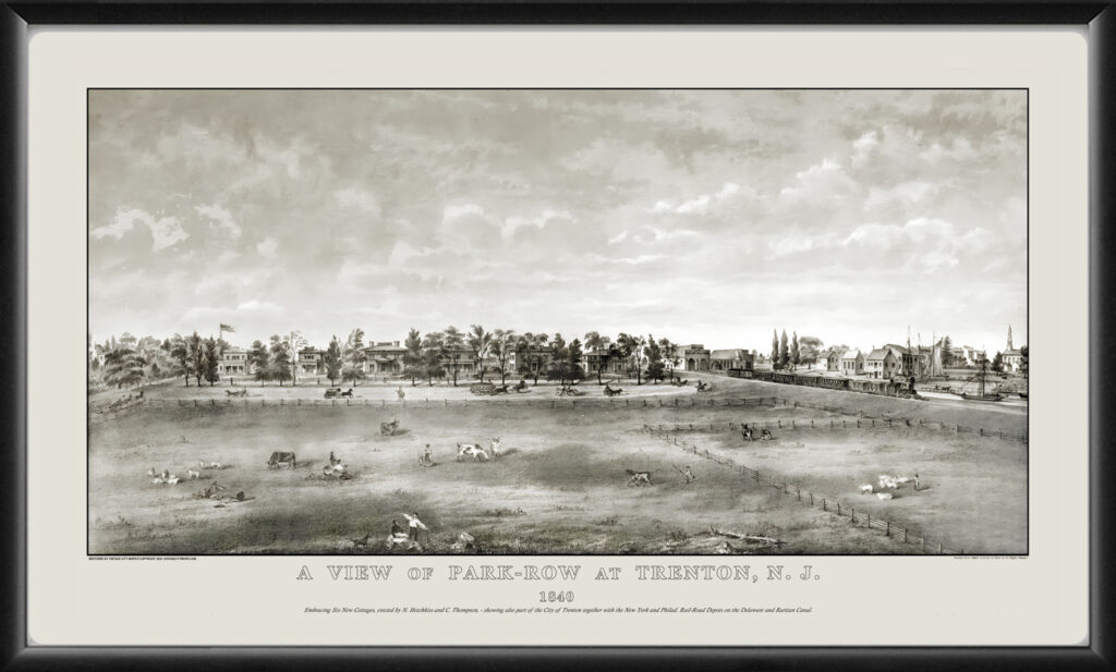 Trenton NJ 1840 - Park Row - Restored Bird's Eye View Map | Vintage ...