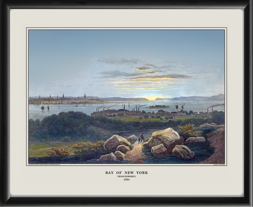 New York City NY 1854 - Bay of New York From Hoboken | Vintage City Maps