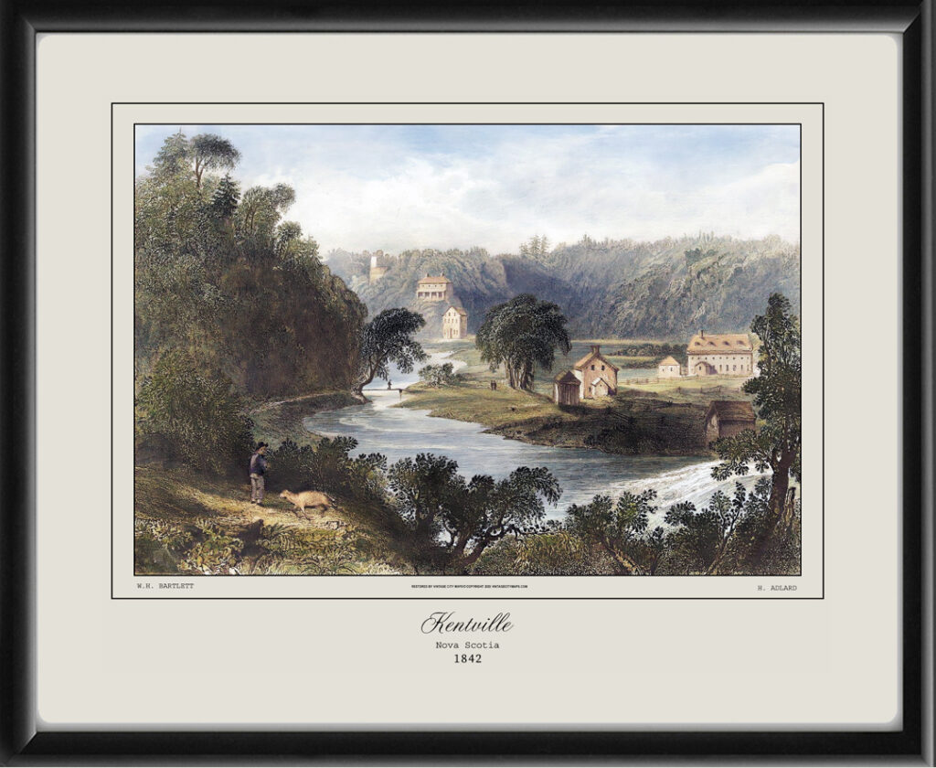 Kentville NS 1842 - Restored Bird's Eye View | Vintage City Maps