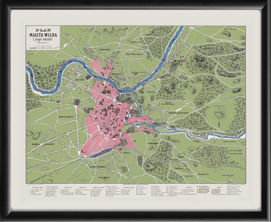 Vilnius Lithuania 1890 - Restored Bird's Eye View Map | Vintage City Maps