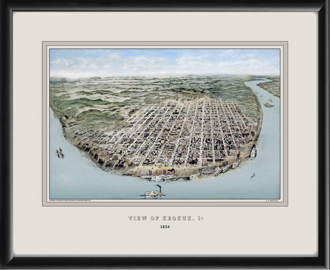 Keokuk IA 1854 - Restored Bird's Eye View Map | Vintage City Maps