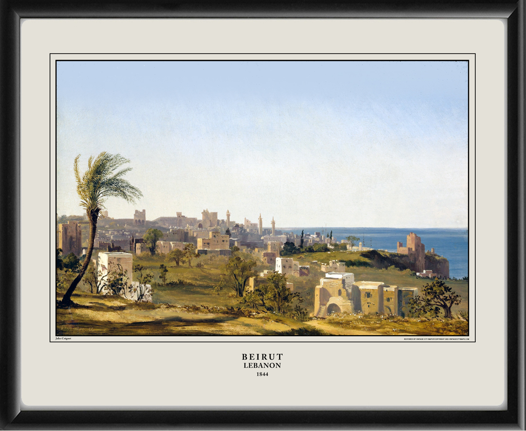 Beirut Lebanon 1844 - Restored Panoramic View | Vintage City Maps