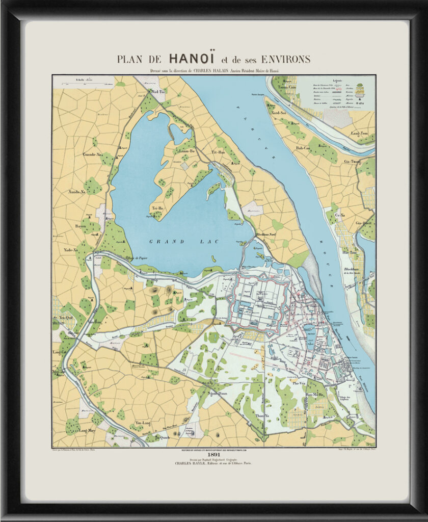 Hanoi Vietnam 1891 - Vintage City Maps - Restored Bird's Eye View Map