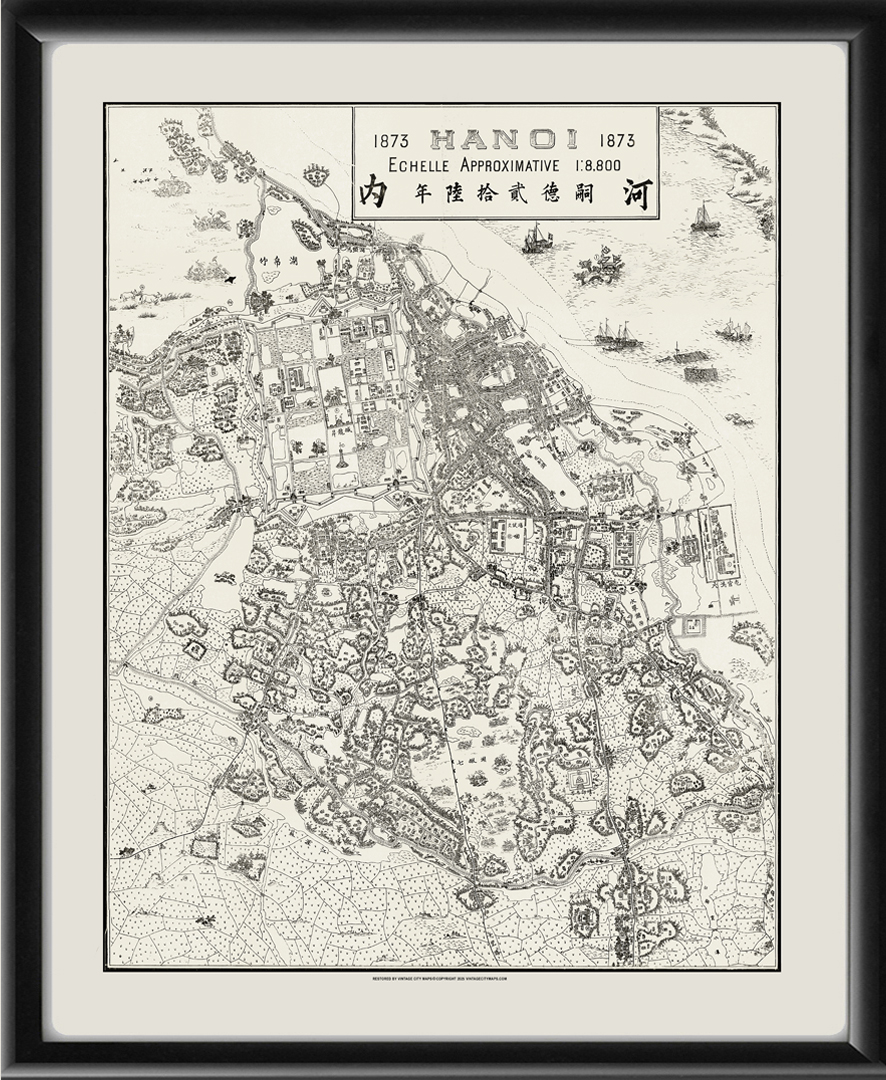 Hanoi Vietnam 1873 - Vintage City Maps, Restored Views