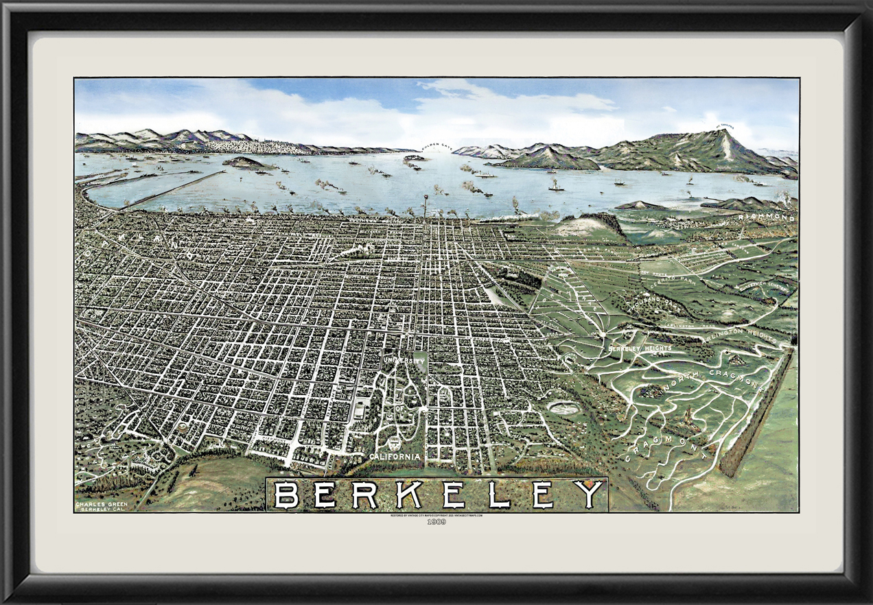 Berkeley CA 1909 (Color) Restored Map | Vintage City Maps