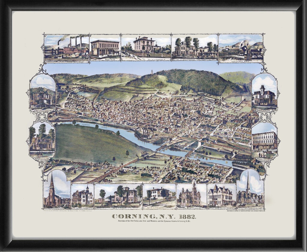 Corning NY 1882 (Color) | Vintage City Maps - Restored Bird's Eye View Map