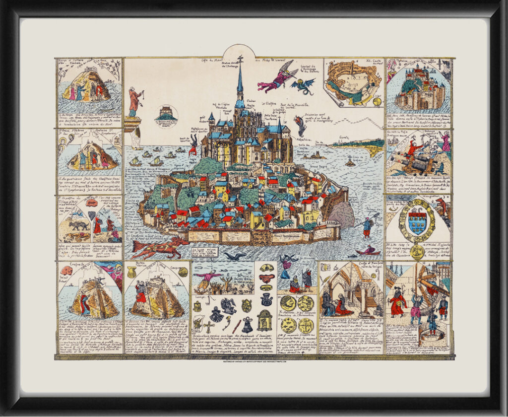 Mont St. Michel, France 1900 - Restored Pictorial View Map