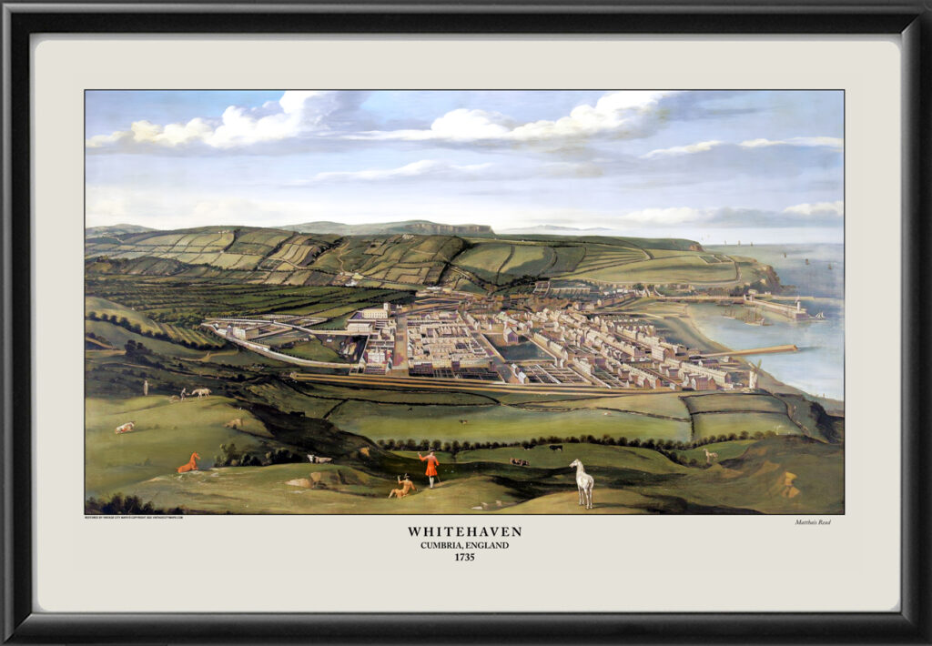 Whitehaven England 1735 Restored Bird's Eye View | Vintage City Maps