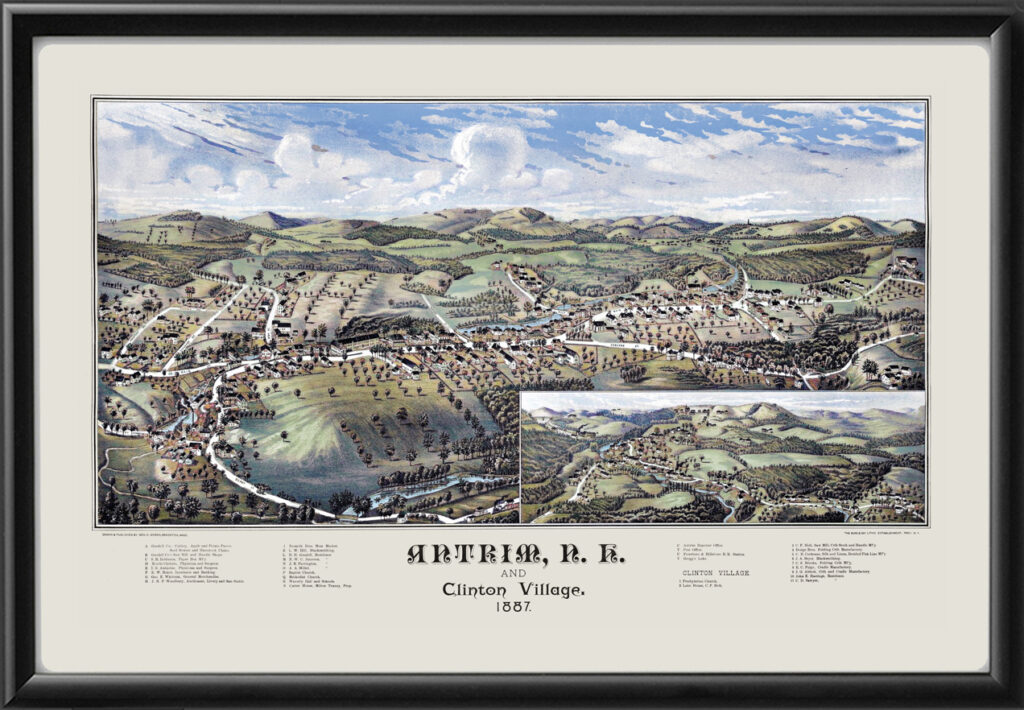 Antrim NH 1887 (Color) - Restored Bird's Eye View Map | Vintage City Maps