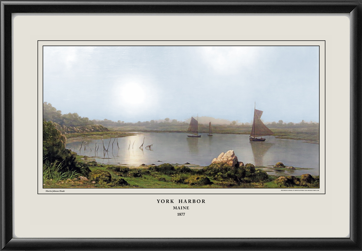 York Harbor, Maine 1877 - Vintage City Maps, Restored City Views