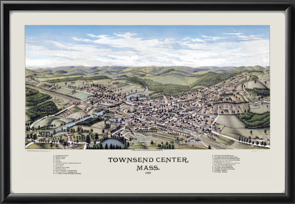 Townsend MA 1889 (Color) - Restored Bird's Eye View Map | Vintage City Maps