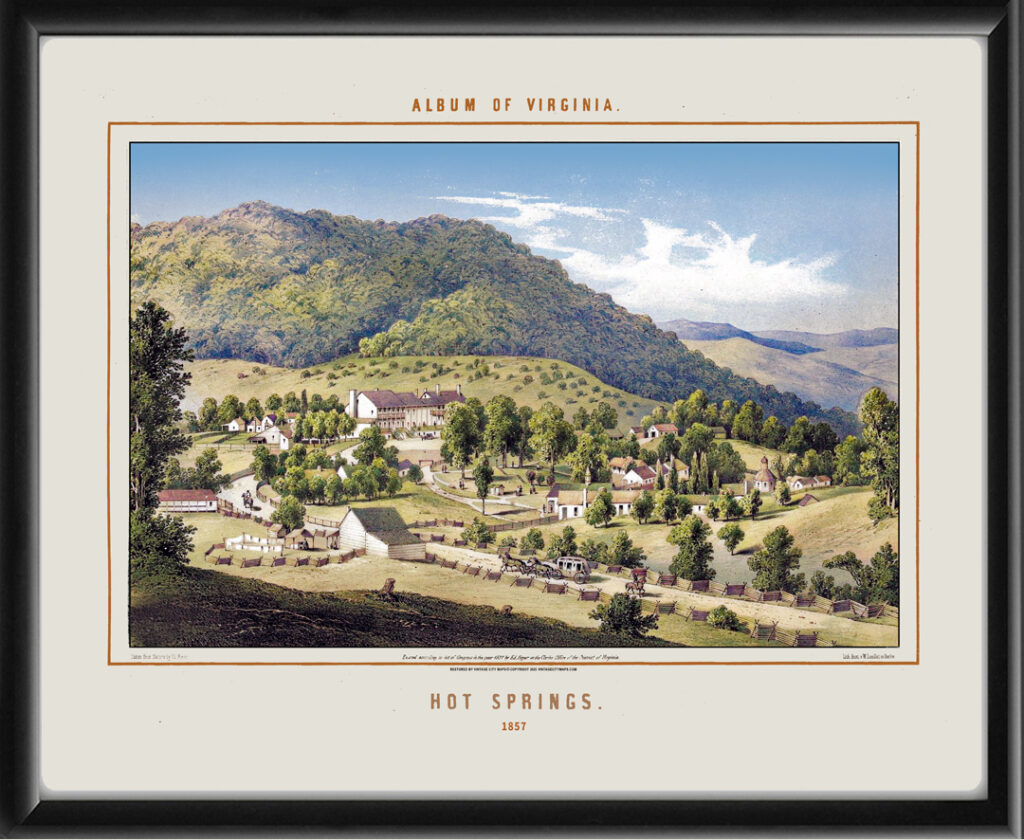 Hot Springs VA 1857 - Vintage City Maps, Restored Bird's Eye Views