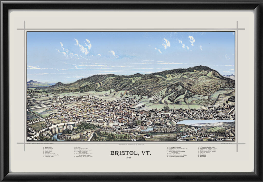 Bristol VT 1889 (Color) - Restored Bird's Eye View Map | Vintage City Maps