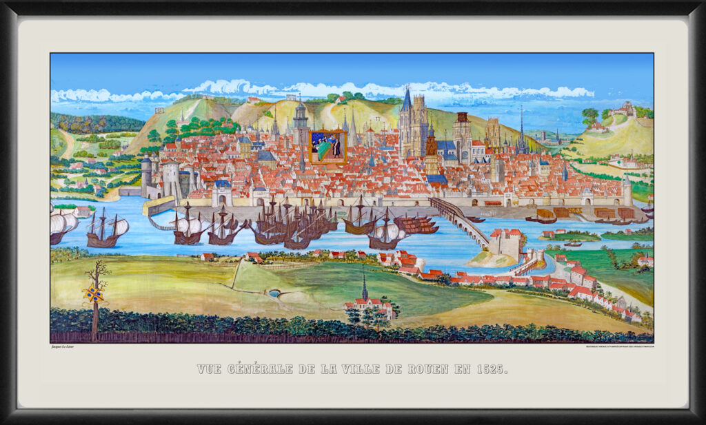 Rouen France 1525 - Restored Bird's Eye View | Vintage City Maps