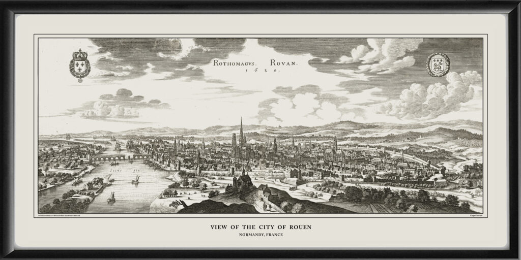 Rouen France 1620 - Restored Bird's Eye View | Vintage City Maps