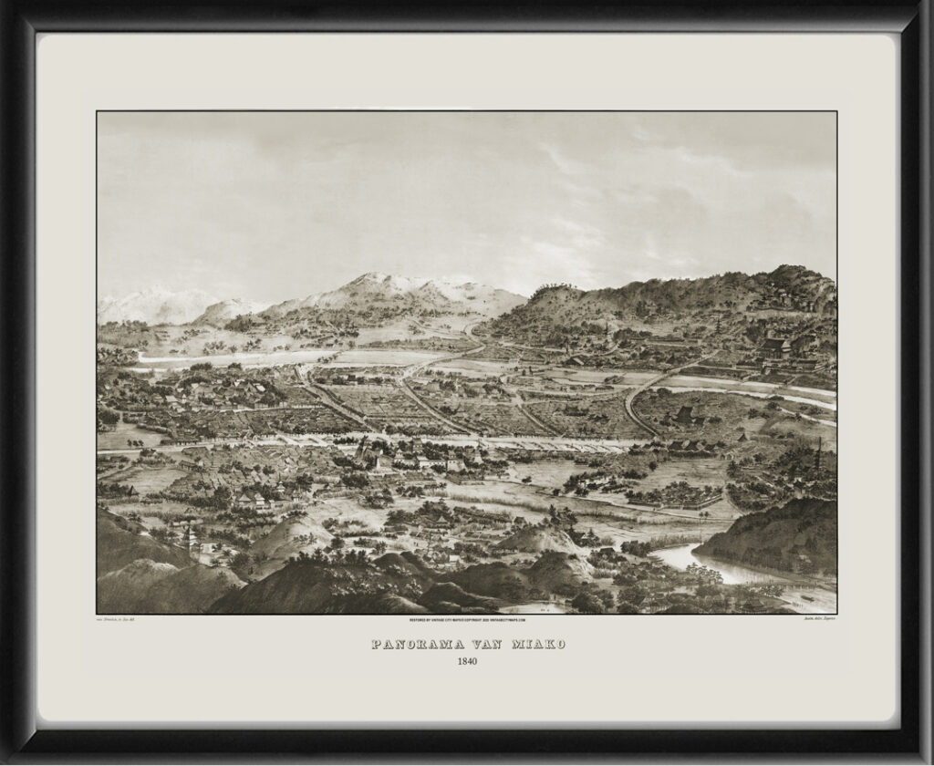 Miyako Japan 1840 - Restored Panoramic View | Vintage City Maps