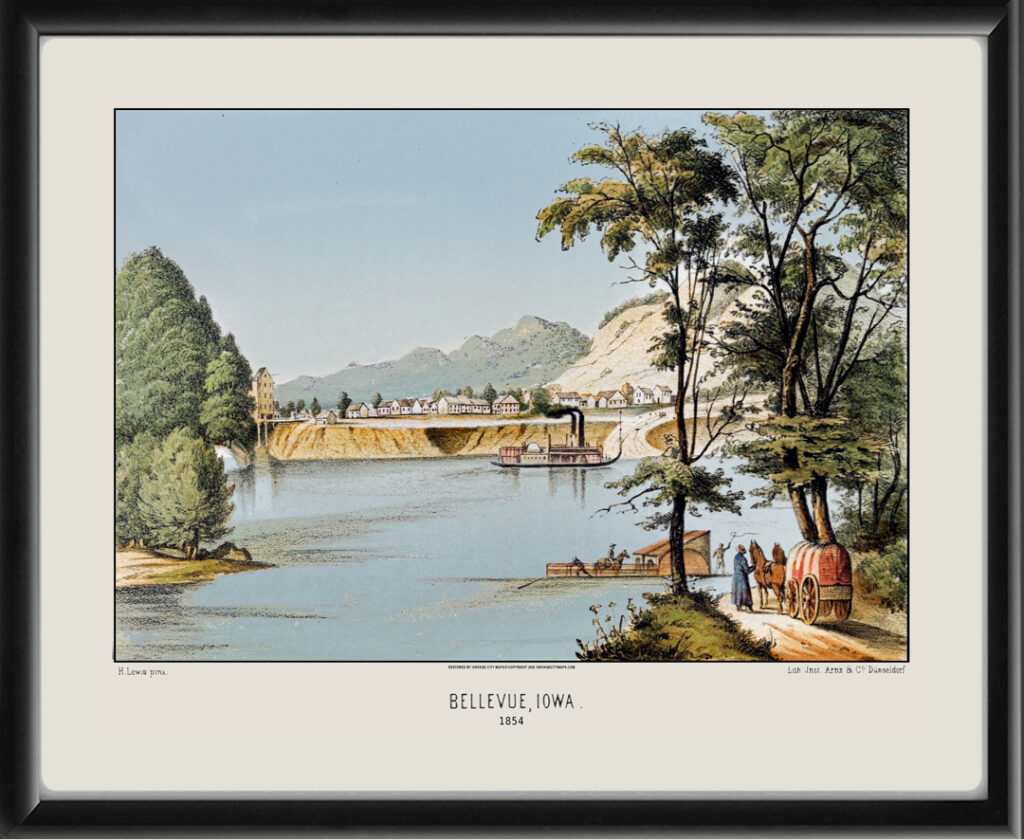 Bellevue IA 1854 - Restored Bird's Eye View | Vintage City Maps