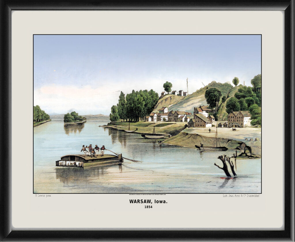 Warsaw IA 1854 - Restored Bird's Eye View | Vintage City Maps