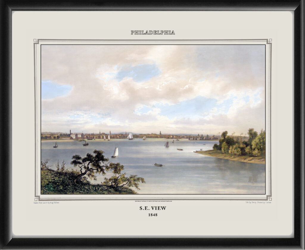 Philadelphia PA 1848 - Southeast View - Vintage City Maps